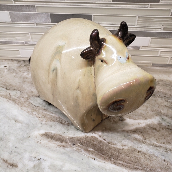Hand Crafted | Art | Glazed Pottery Cow Folk Art | Poshmark